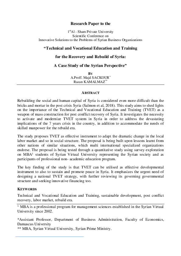 (PDF) "Technical and Vocational Education and Training for the Recovery ...