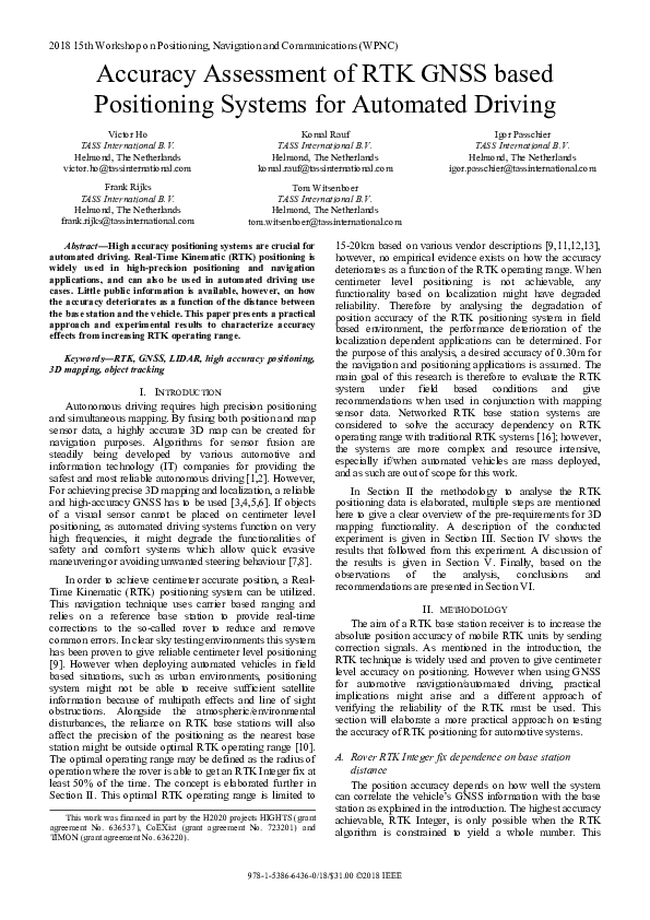 (PDF) Accuracy Assessment of RTK GNSS based Positioning Systems for ...
