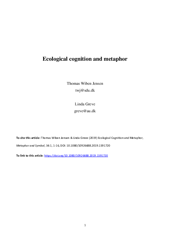 (PDF) Ecological cognition and metaphor