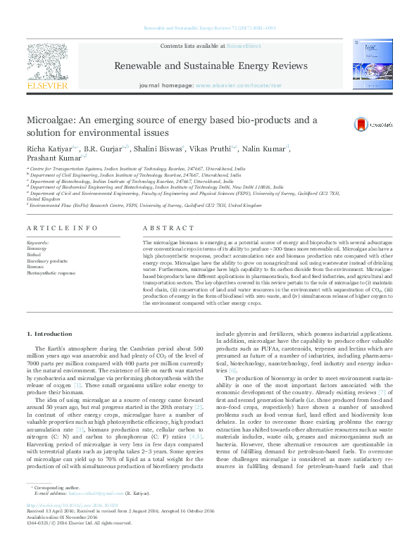 (PDF) Microalgae: An emerging source of energy based bio-products and a ...
