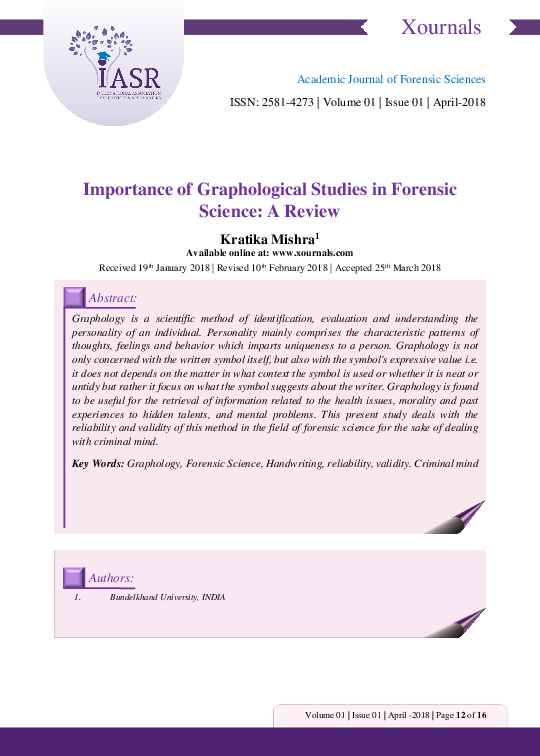 (PDF) Importance of Graphological Studies in Forensic Science: A Review