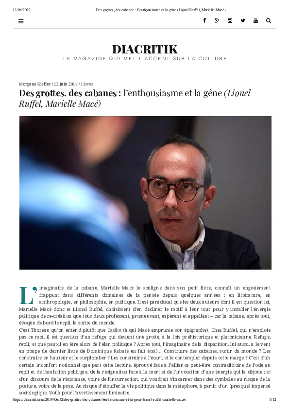 (PDF) Des grottes des cabanes: l'enthousiasme et la gêne (Lecture de ...