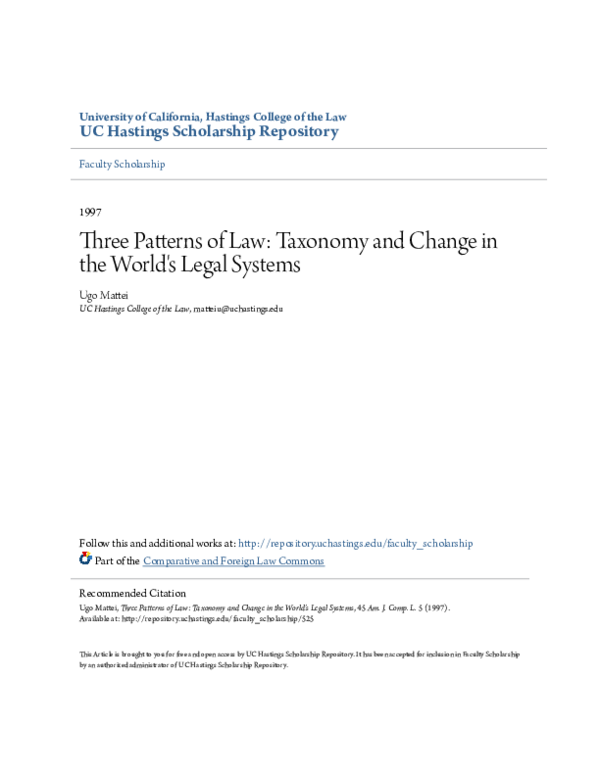(PDF) Three Patterns of Law: Taxonomy and Change in the World' s Legal ...