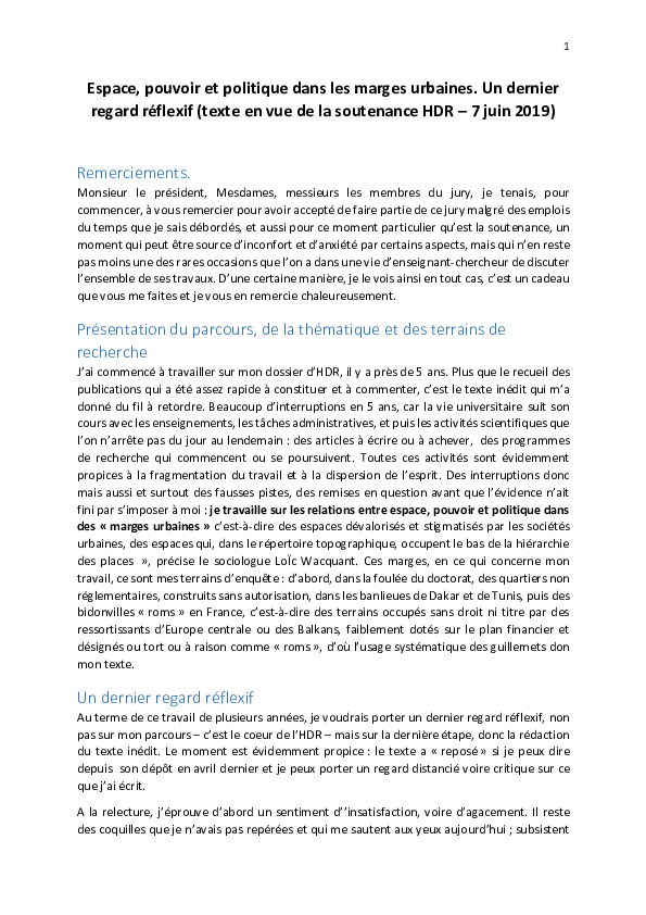 (PDF) Espace, pouvoir et politique dans les marges urbaines. Un dernier ...