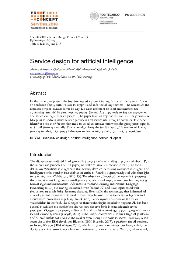 (PDF) Service design for artificial intelligence