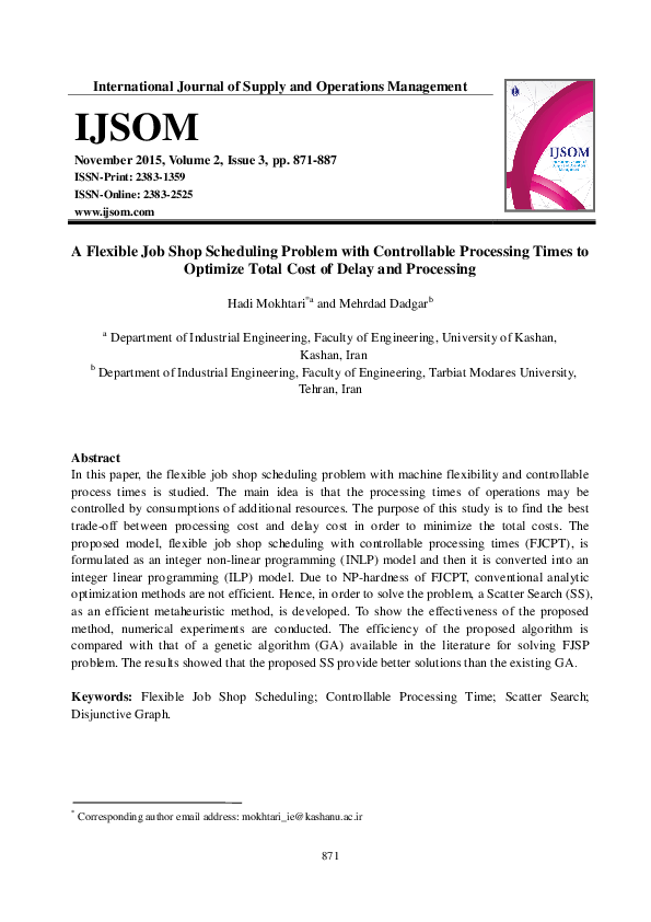 (PDF) A Flexible Job Shop Scheduling Problem with Controllable ...