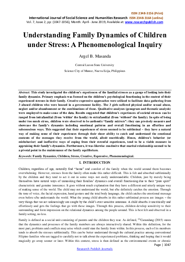 (PDF) Understanding Family Dynamics of Children under Stress: A ...