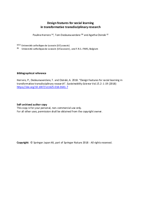 (PDF) Design features for social learning in transformative ...