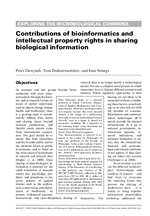 (PDF) Contributions of bioinformatics and intellectual property rights ...