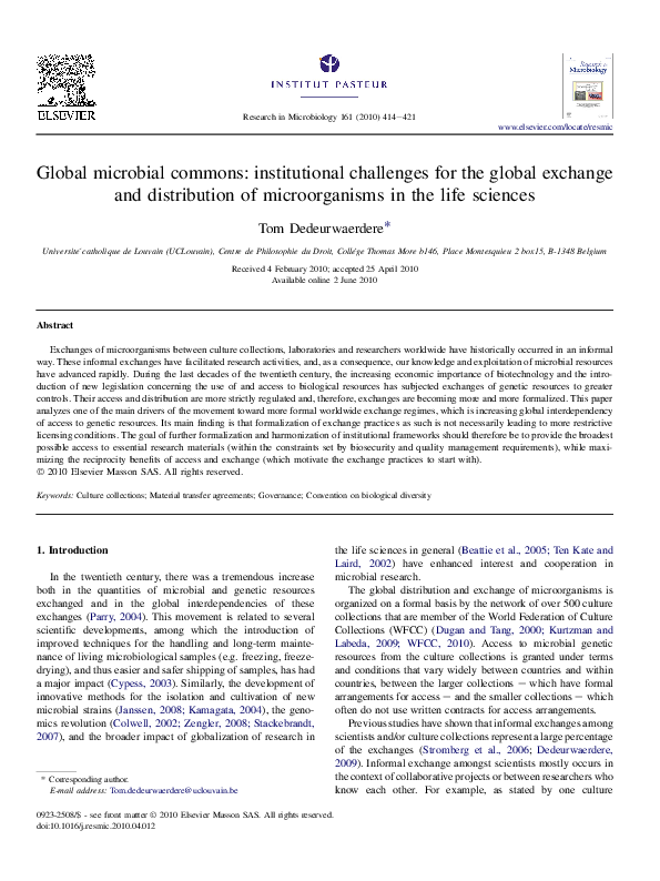 (PDF) Global microbial commons: institutional challenges for the global ...