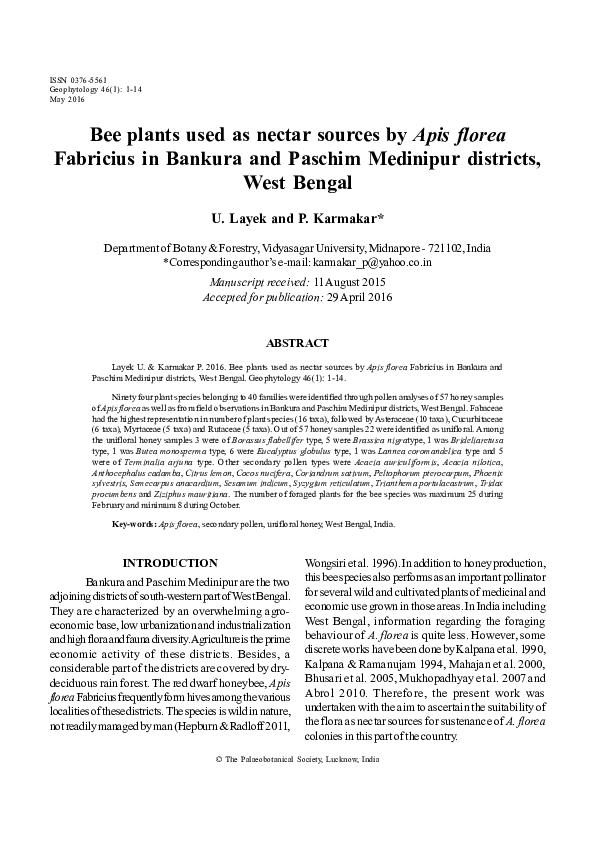 (PDF) Bee plants used as nectar sources by Apis florea Fabricius in ...