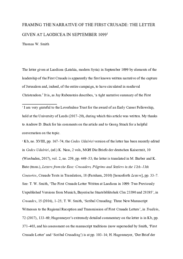 (PDF) 'Framing the Narrative of the First Crusade: The Letter given at ...