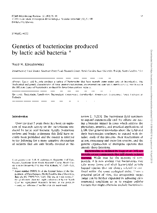 (PDF) Genetics of bacteriocins produced by lactic acid bacteria | Aetheon Pro - Academia.edu