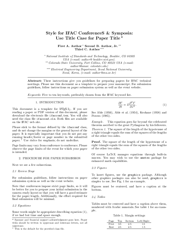 (PDF) Style for IFAC ConferenceS & Symposia: Use Title Case for Paper ...