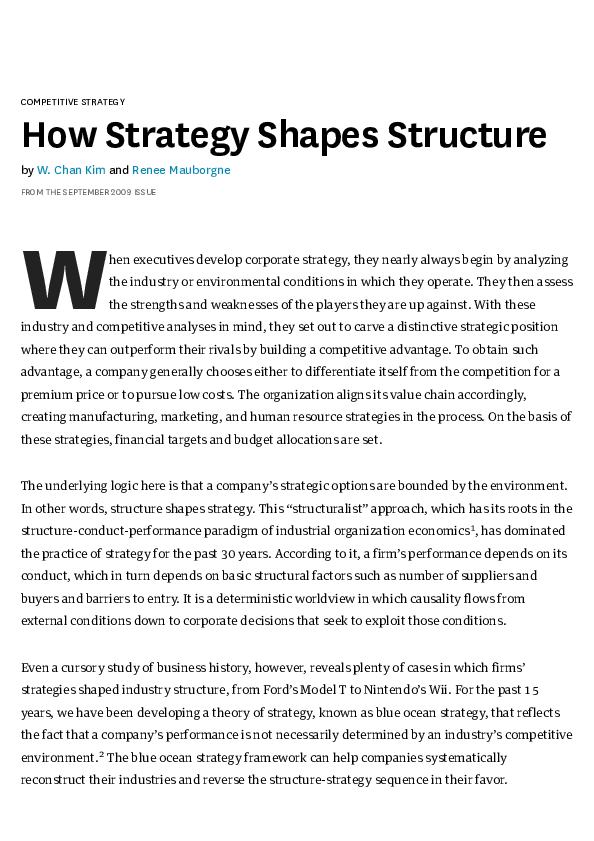 (PDF) COMPETITIVE STRATEGY How Strategy Shapes Structure
