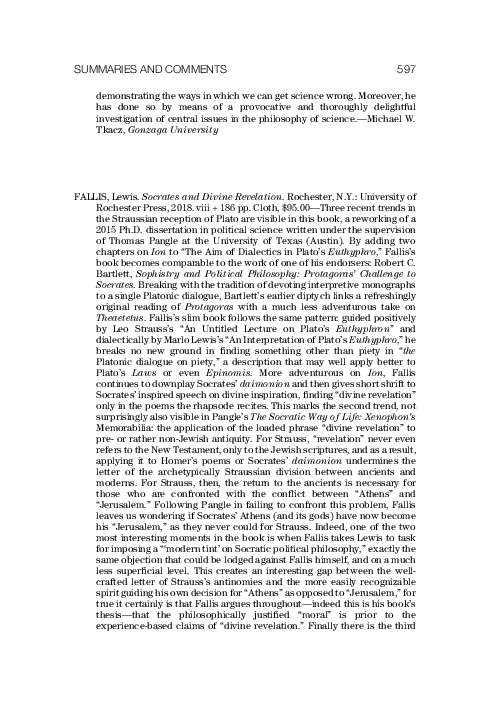 (PDF) Review of Lewis Fallis, Socrates and Divine Revelation