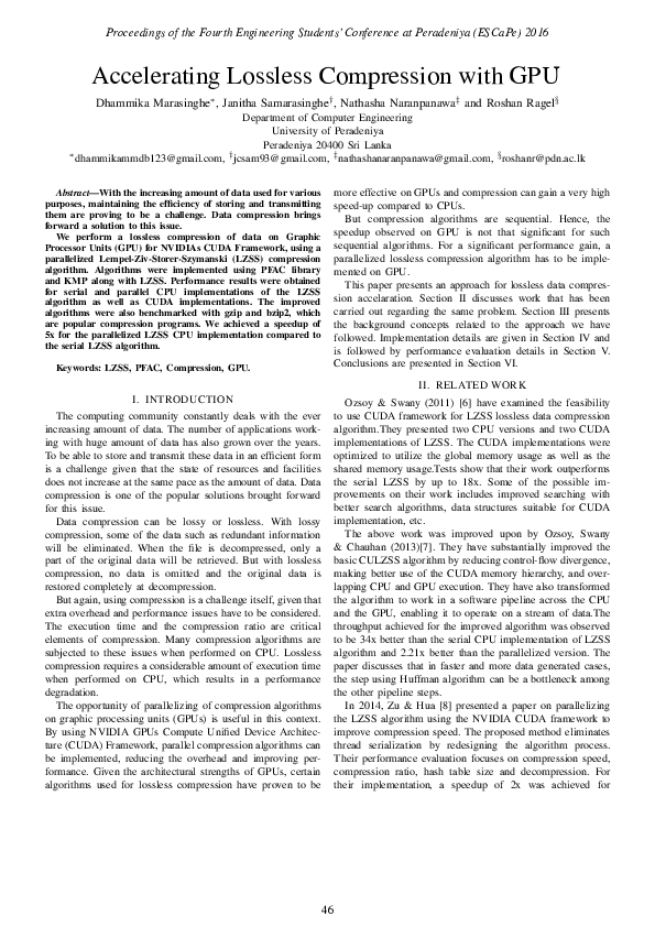 (PDF) Accelerating Lossless Compression with GPU