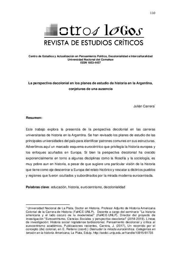 (PDF) La perspectiva decolonial en los planes de estudio de historia en ...