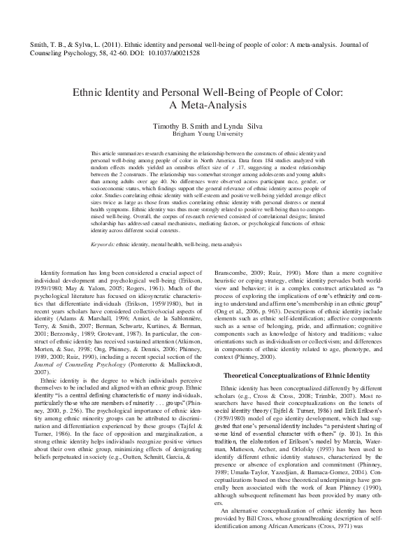 (DOC) Ethnic identity and personal well-being of people of color: A ...