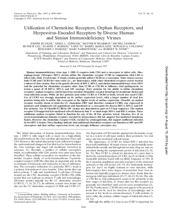 (PDF) Utilization of Chemokine Receptors, Orphan Receptors, and ...