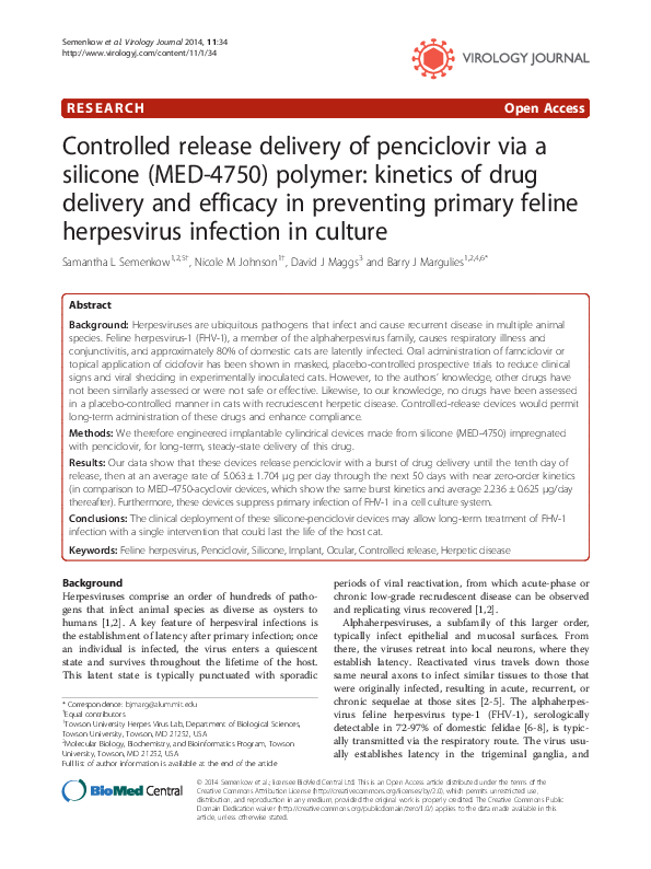 (PDF) Controlled release delivery of penciclovir via a silicone (MED ...