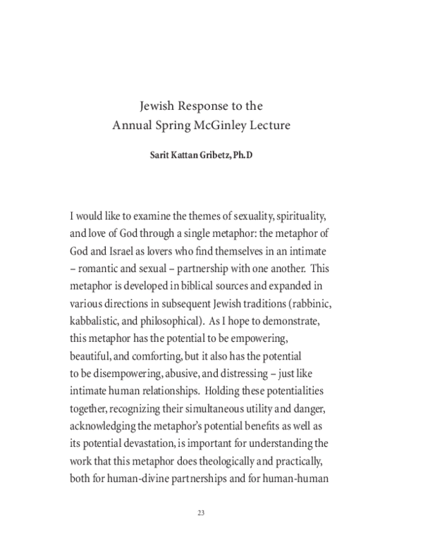 Pdf Sexuality Spirituality And Love Of God A Jewish Response