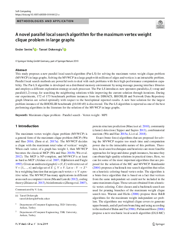 Pdf A Novel Parallel Local Search Algorithm For The Maximum Vertex 