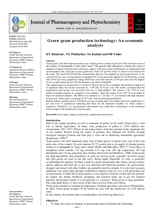 (PDF) Green gram production technology: An economic analysis