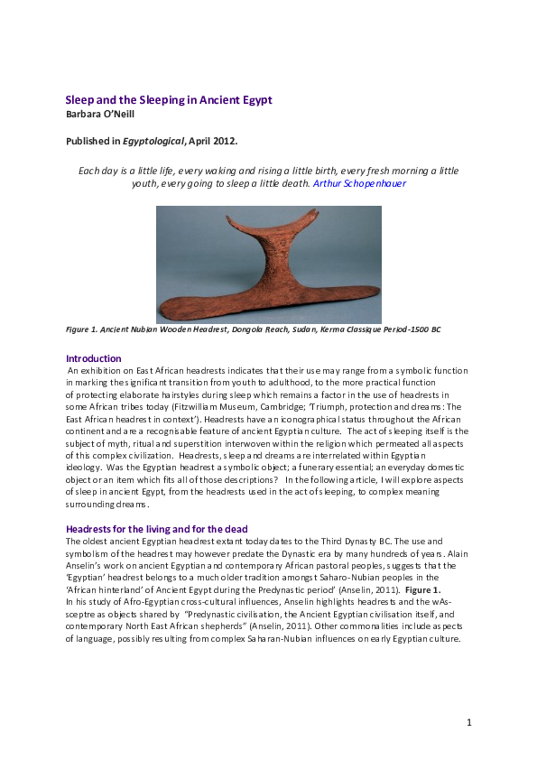 (PDF) Sleep and the Sleeping in Ancient Egypt