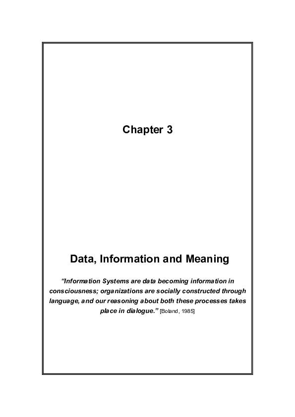 (PDF) Chapter 3 Data, Information and Meaning