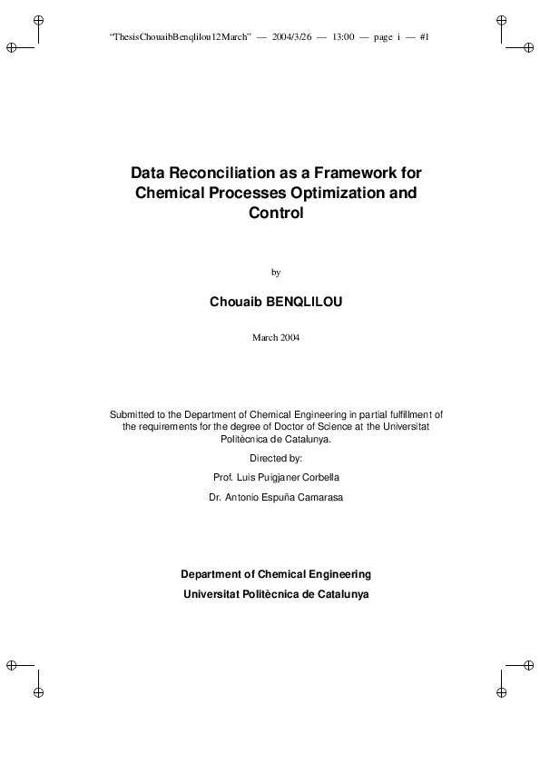 (PDF) Data Reconciliation as a Framework for Chemical Processes ...