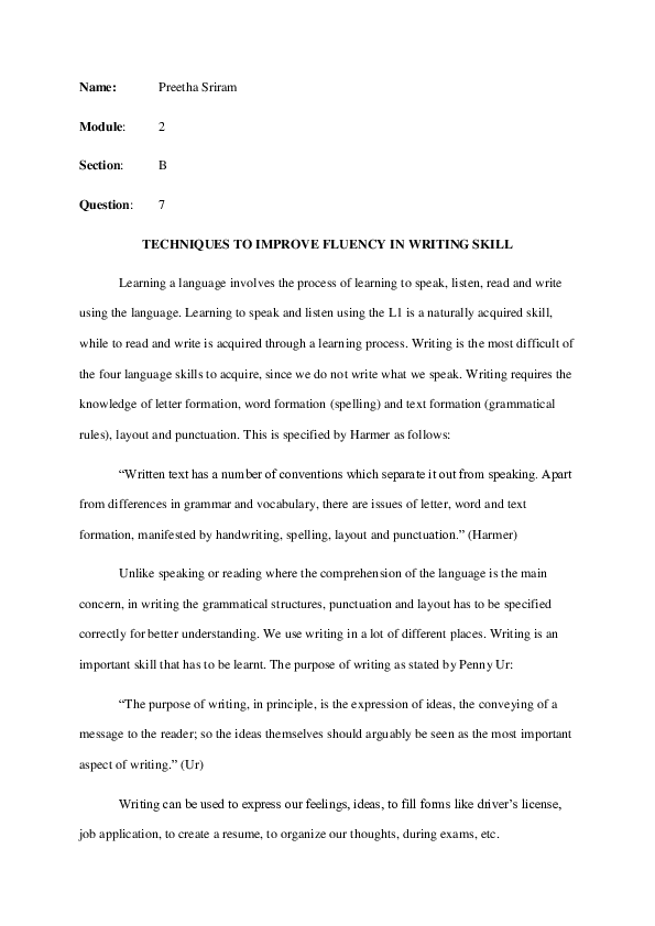 (DOC) Techniques to improve fluency in writing skill
