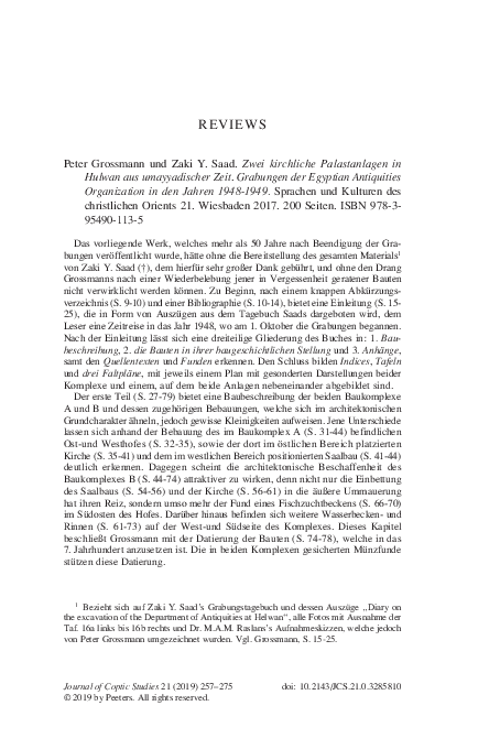 (PDF) Reviews: Peter Grossmann und Zaki Y Saad. Zwei kirchliche ...