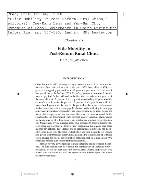 (PDF) Elite Mobility in Post-Reform Rural China