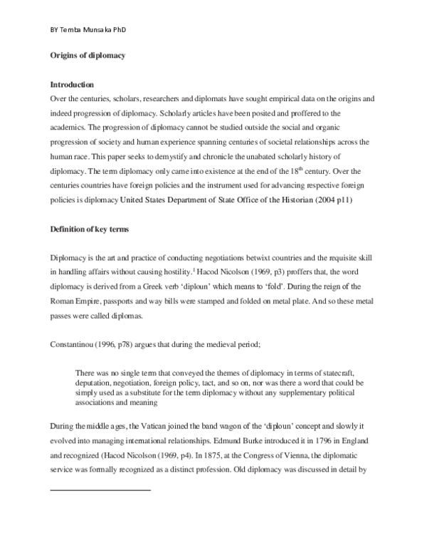 (PDF) Origins of diplomacy