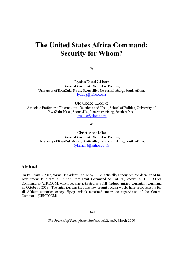 (PDF) The United States Africa Command: Security for Whom? Christopher ...
