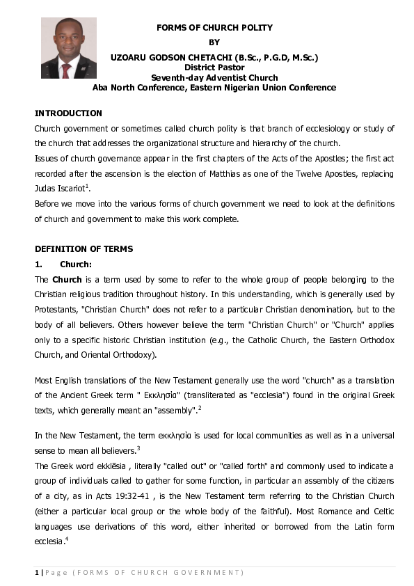 (PDF) VARIOUS TYPES OF CHURCH POLITY