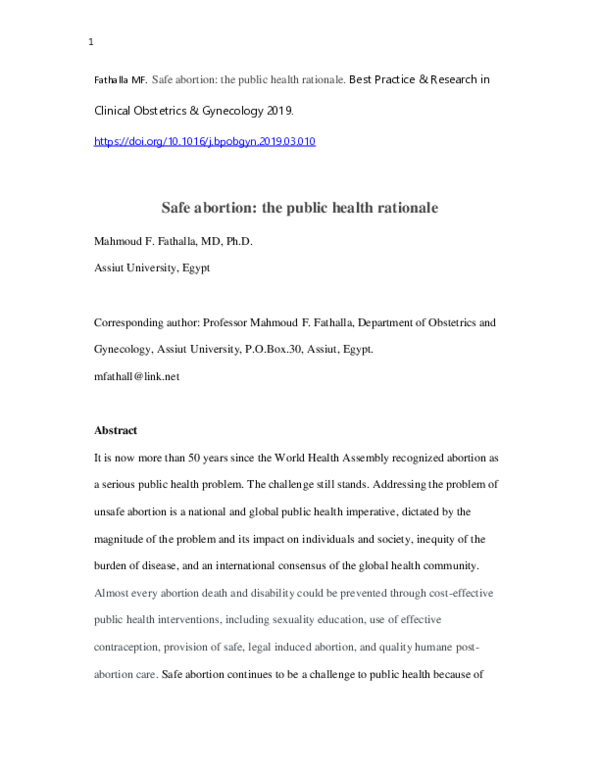 (PDF) Safe abortion: the public health rationale