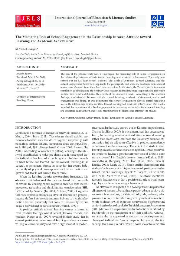(PDF) The Mediating Role of School Engagement in the Relationship ...