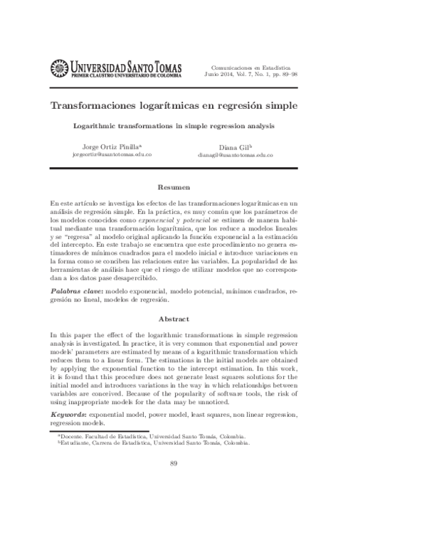 (PDF) Logarithmic transformations in simple regression analysis