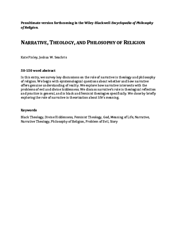 (DOC) Narrative, Theology, and Philosophy of Religion