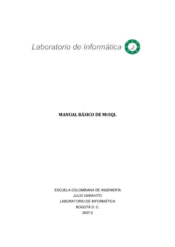 (PDF) MANUAL BÁSICO DE MYSQL ESCUELA COLOMBIANA DE INGENIERÍA