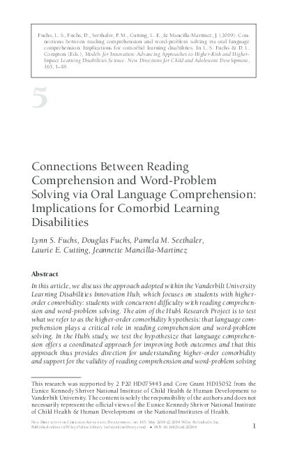 (PDF) Connections Between Reading Comprehension and Word-Problem Solving via Oral Language ...