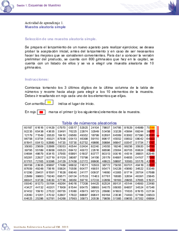 (DOC) Actividad de aprendizaje 1. Muestra aleatoria simple Tabla de ...