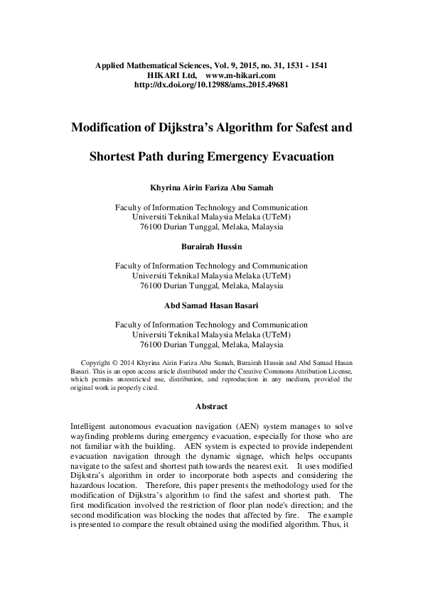 Pdf Modification Of Dijkstras Algorithm For Safest And Shortest Path