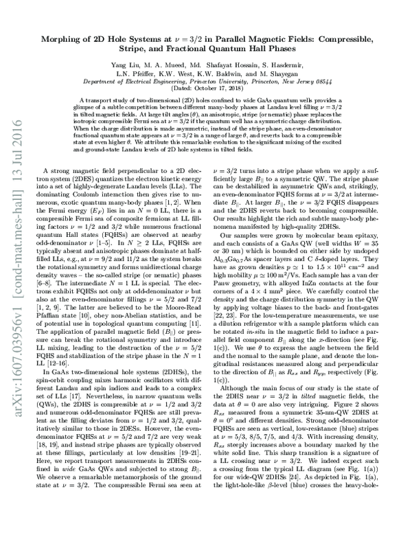 (PDF) Morphing of 2D Hole Systems at ν = 3/2 in Parallel Magnetic ...