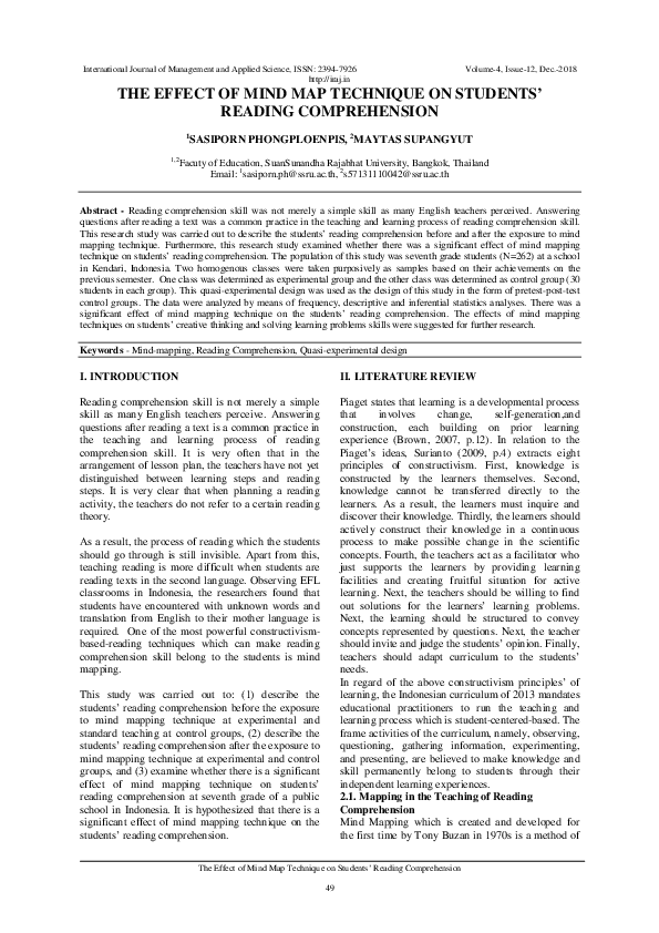 (PDF) THE EFFECT OF MIND MAP TECHNIQUE ON STUDENTS' READING COMPREHENSION