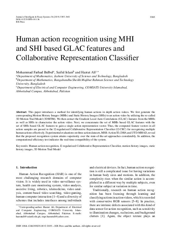 Pdf 3d Human Action Analysis And Recognition Through Glac Descriptor On 2d Motion And Static