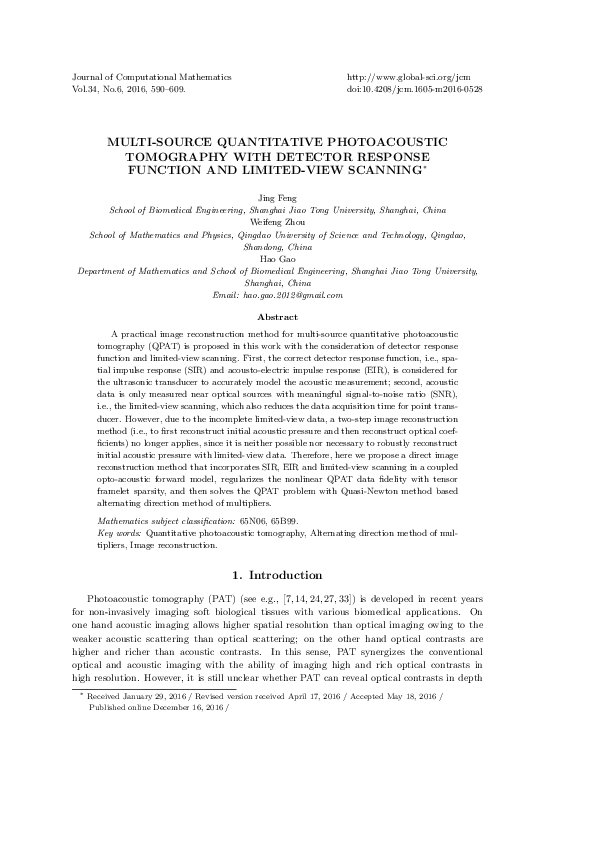 (PDF) MULTI-SOURCE QUANTITATIVE PHOTOACOUSTIC TOMOGRAPHY WITH DETECTOR ...