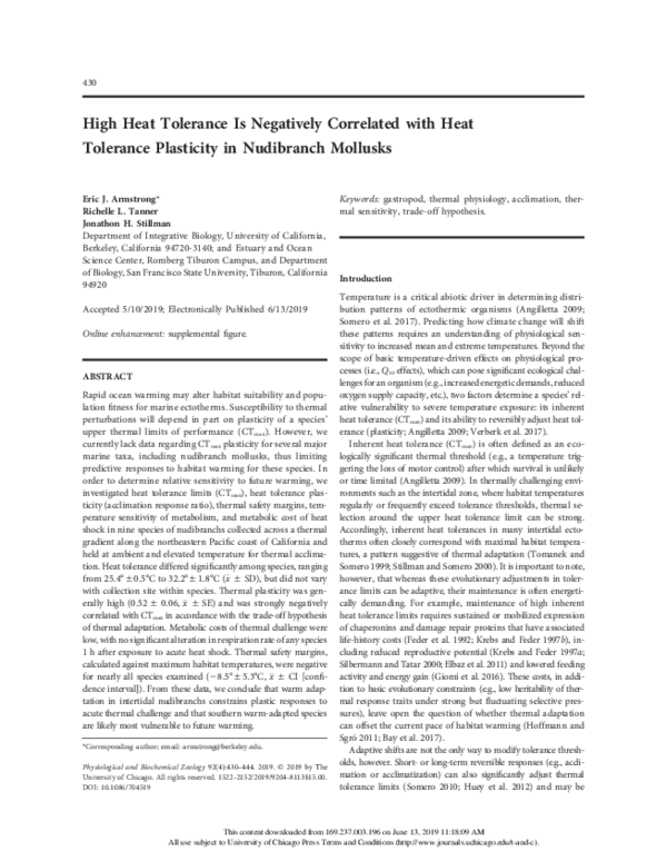(PDF) High Heat Tolerance Is Negatively Correlated with Heat Tolerance ...